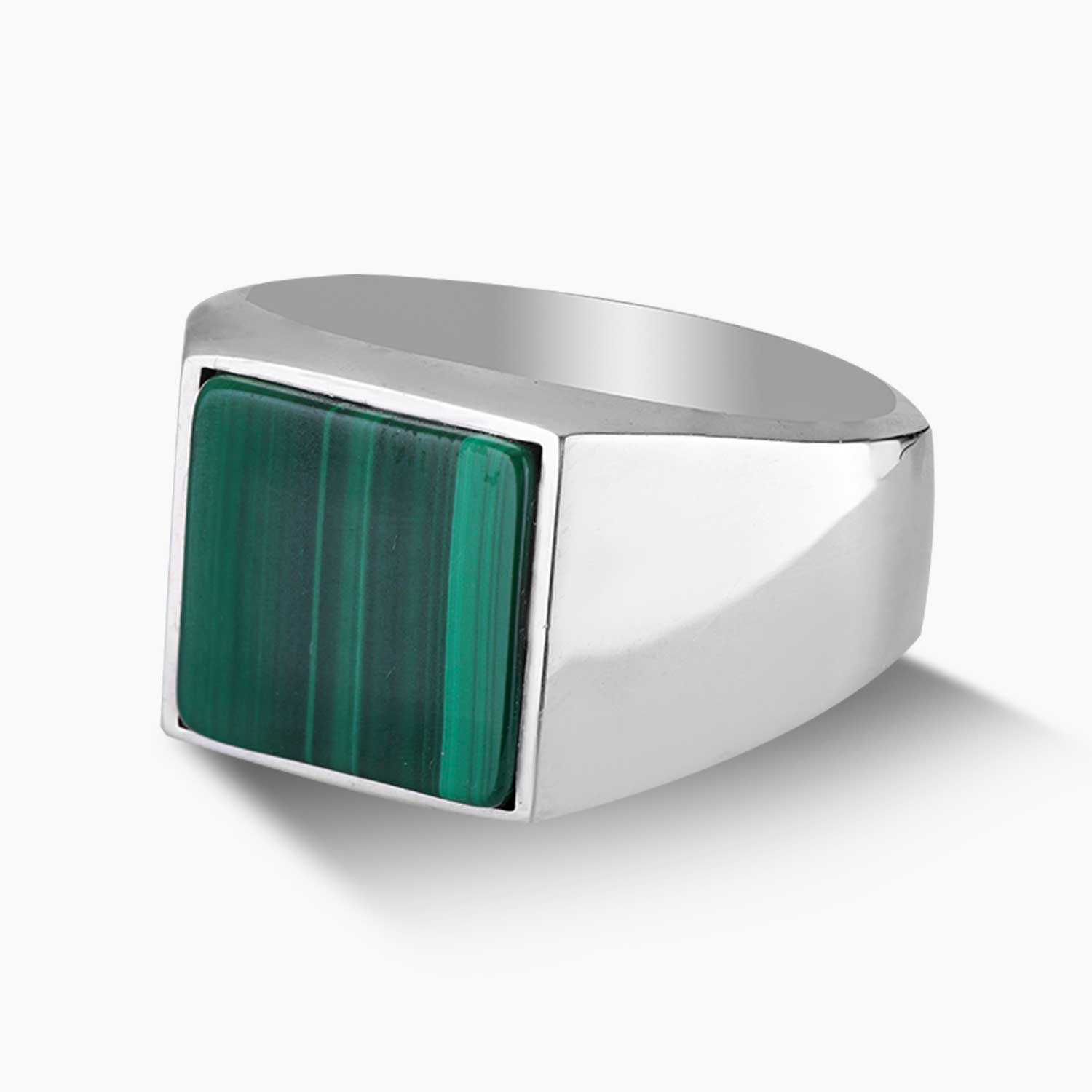 Basic Square Silver Ring with Malachite Stone