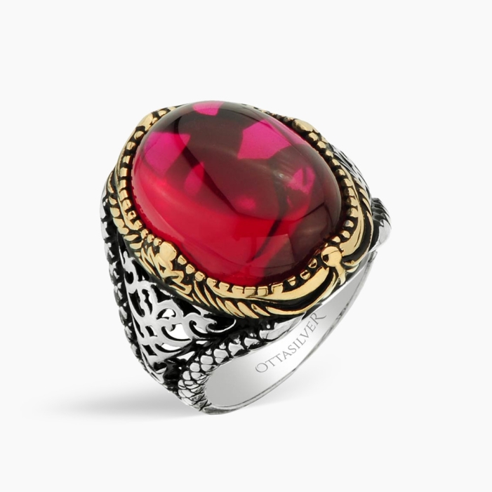 Ruby Stone Men's Ring in Silver
