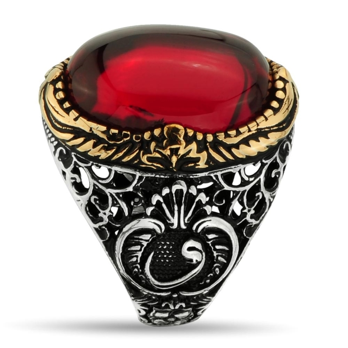 Ruby Stone Men's Silver Ring