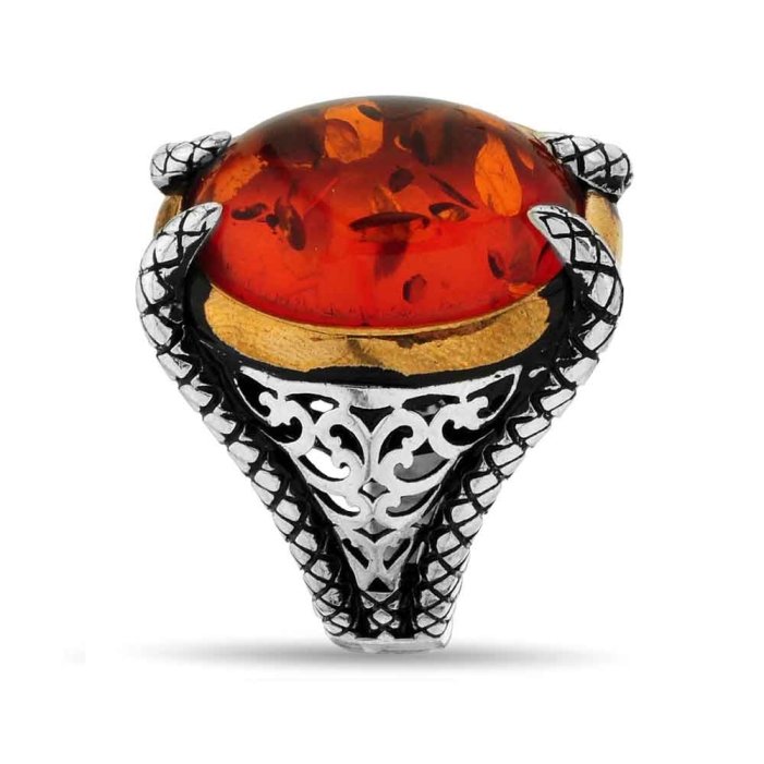 Silver Men's Ring with Amber Stone