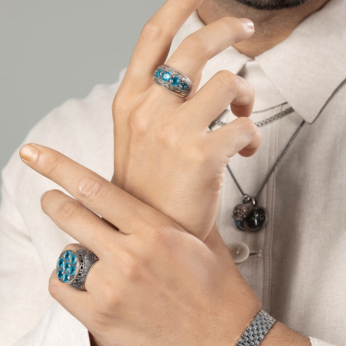 Aquamarine stone mens ring store