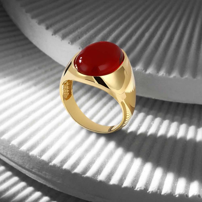 14K Solid Gold Classic Ring with Agate