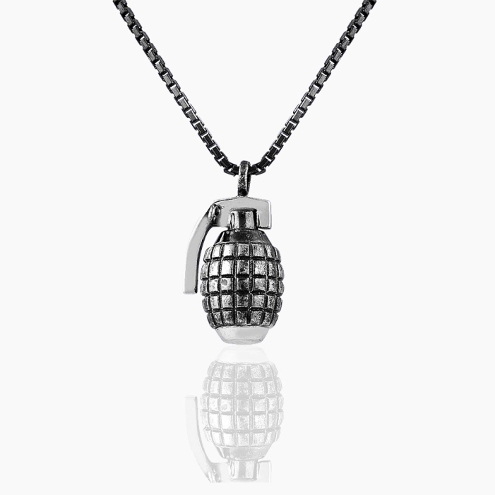 Hand Grenade Silver Necklace
