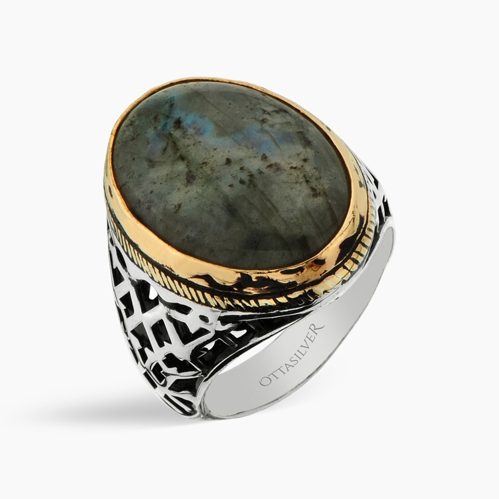 Labradorite Stone Men's Ring in Silver