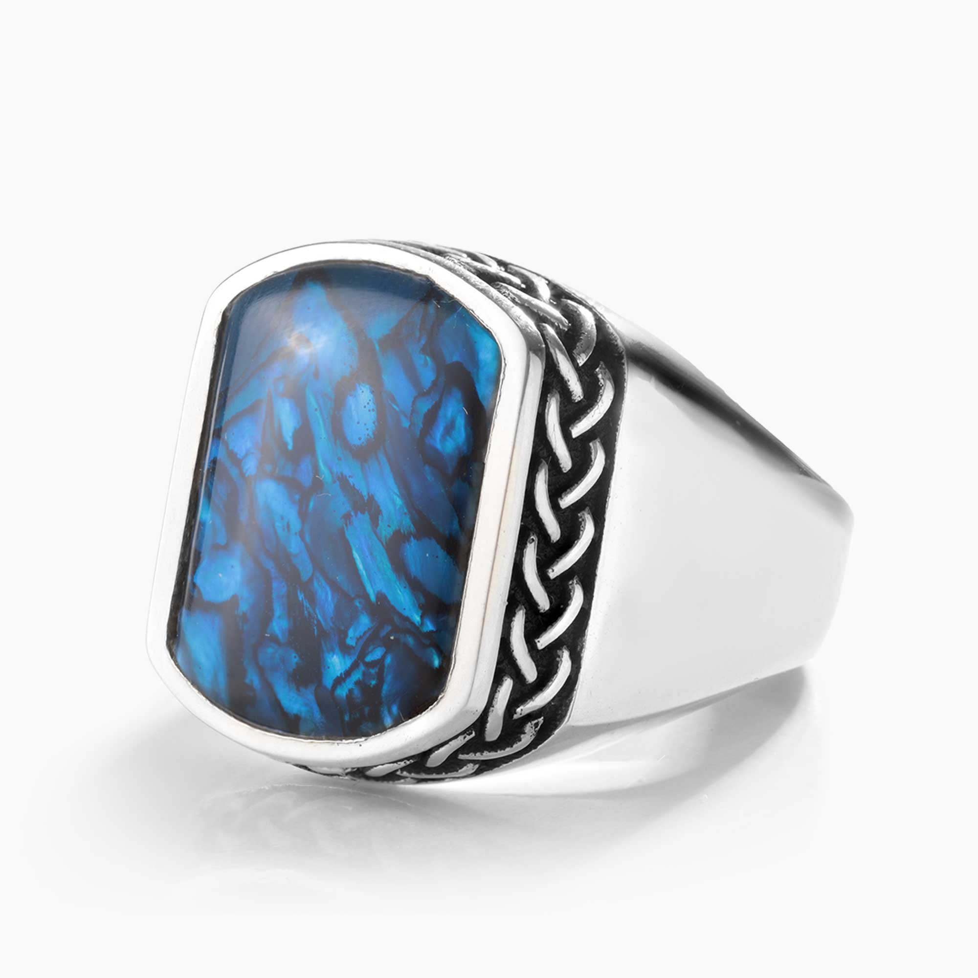 Blue Mother of Pearl Silver Ring