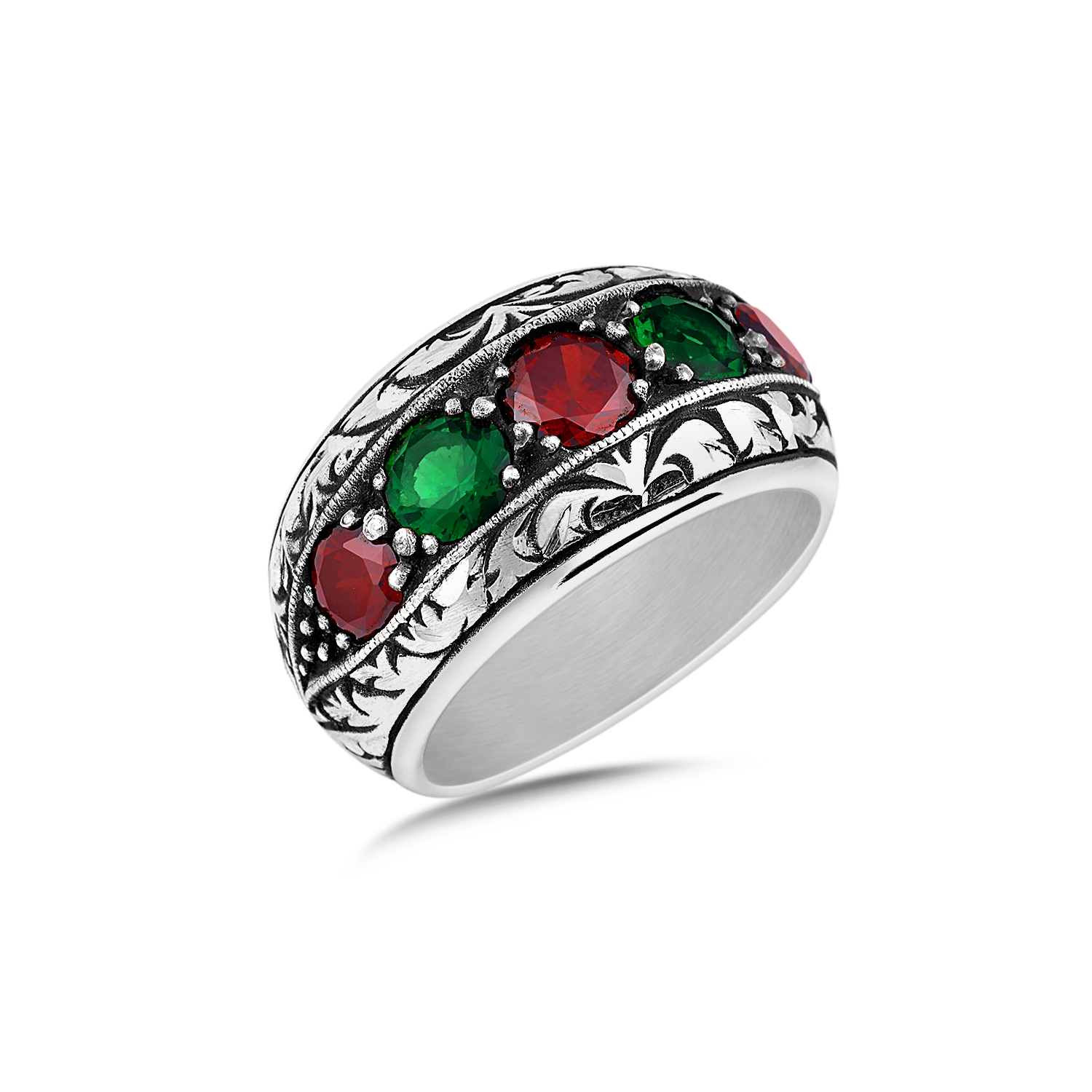 Green & Red CZ Diamonds Ring