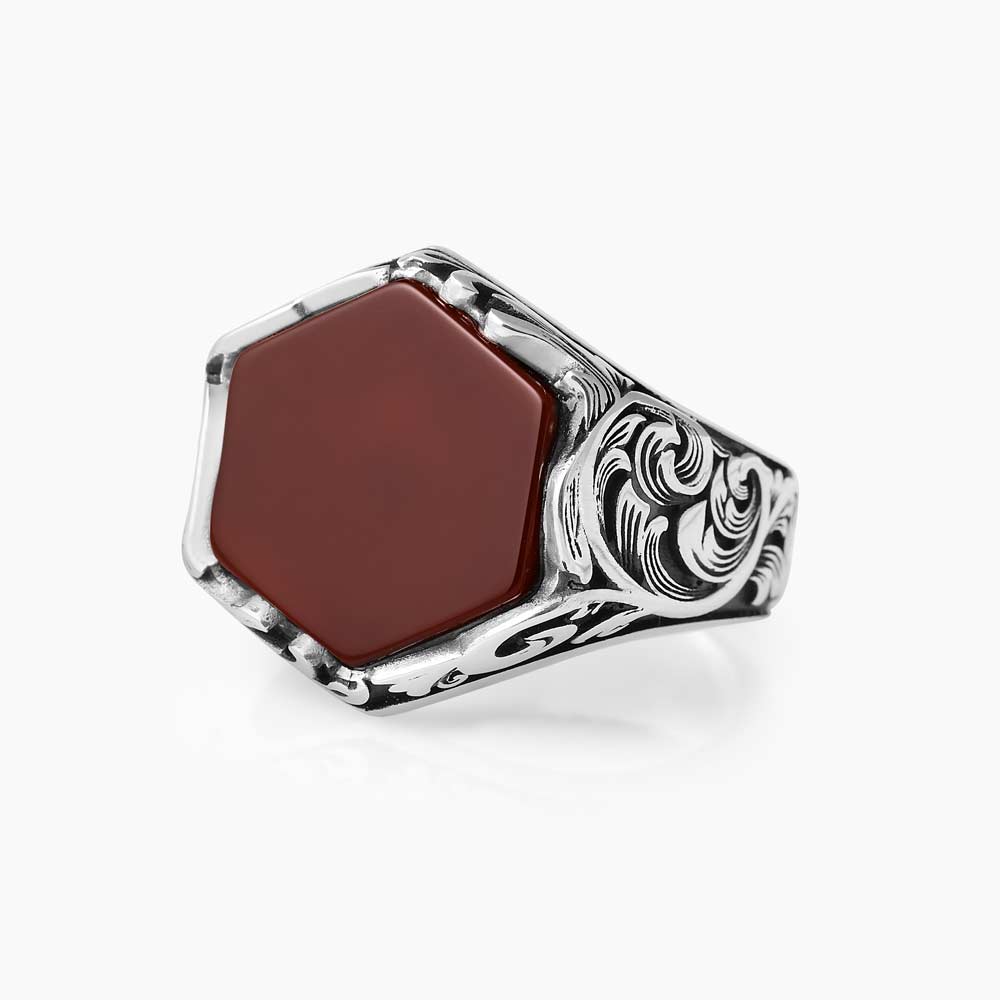 Hand Engraved Red Agate Ring