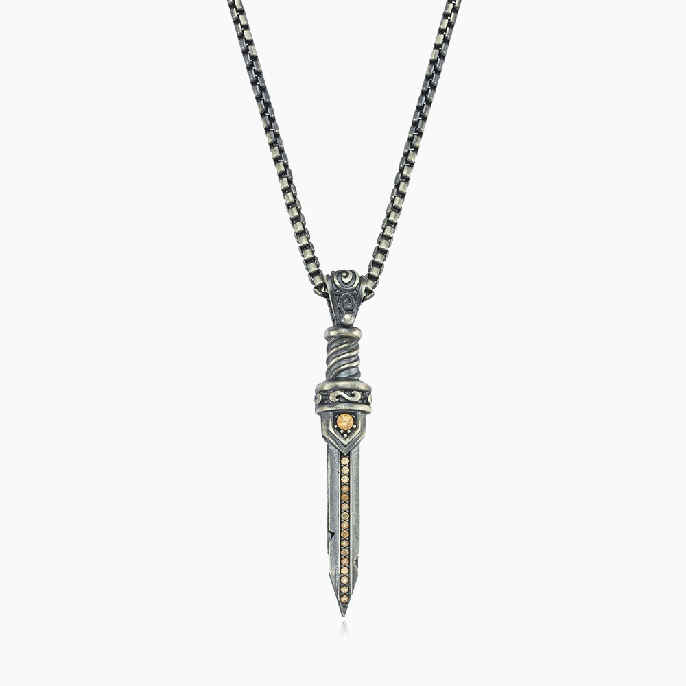 Sword Design Silver Necklace with CZ Diamonds